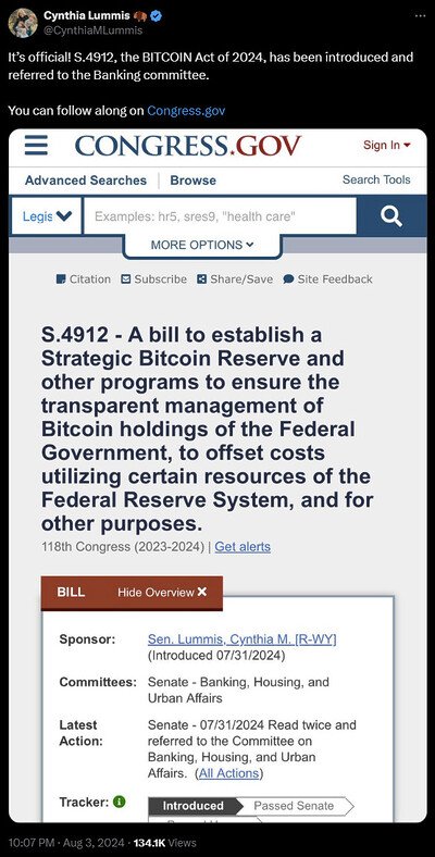 Bitcoin Act of 2024 Referred to Banking Committee Bitcoin Act of 2024 Referred to Banking Committee